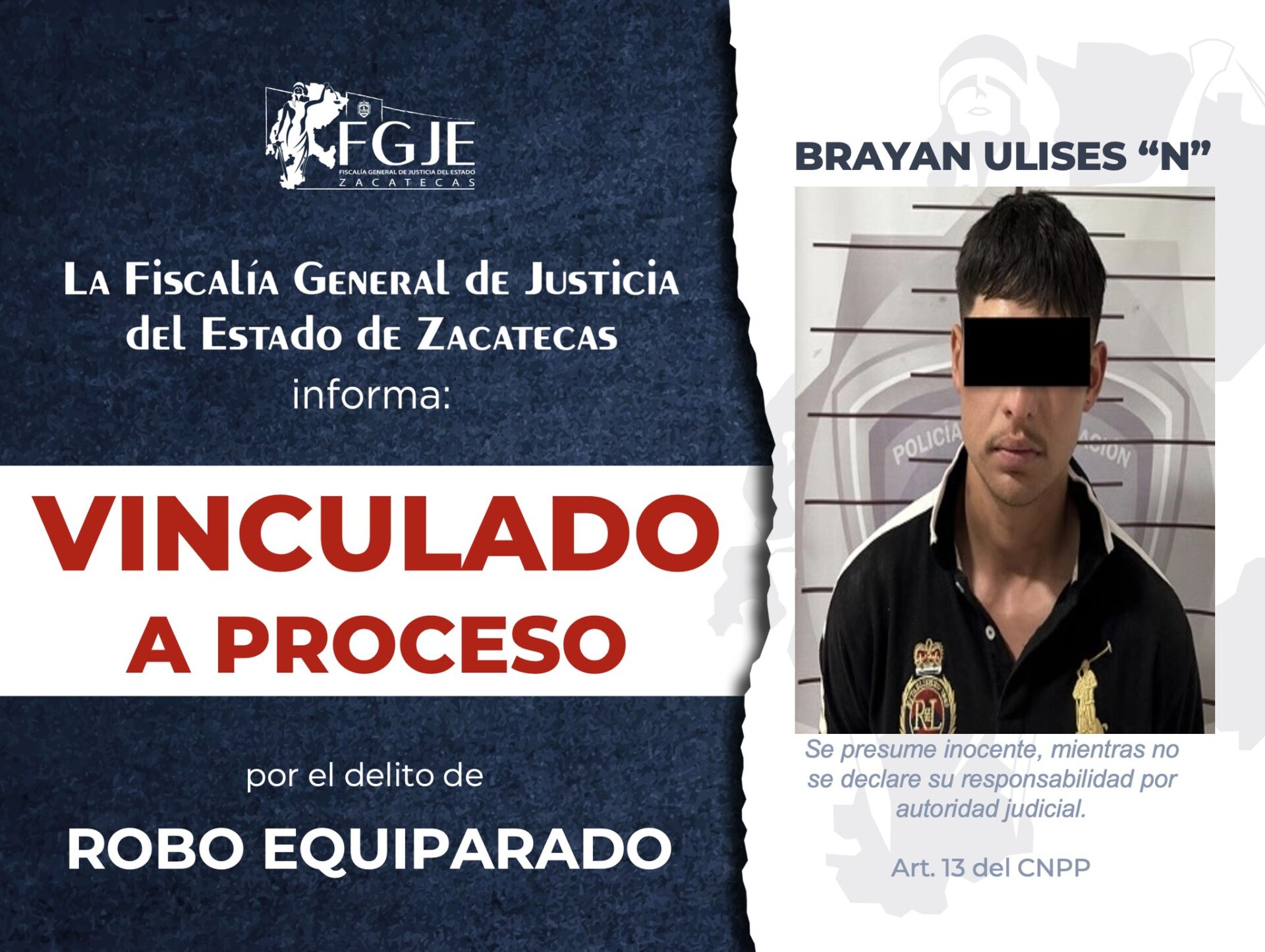 Vinculan a Brayan Ulises por robo equiparado - NTR Zacatecas
